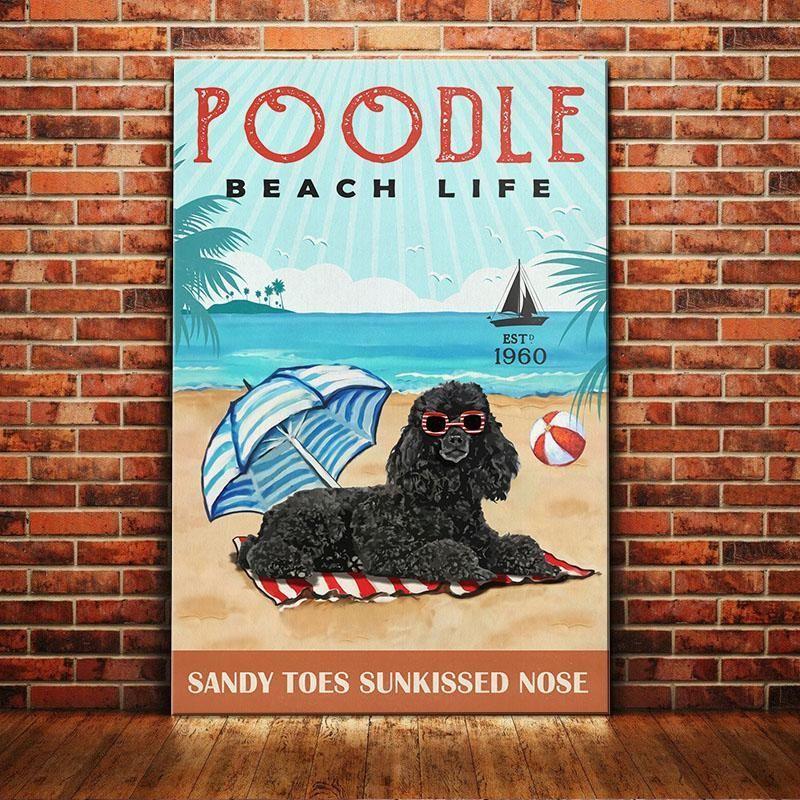 Poodle Dog Poster CanvasBeach Life Sandy Toes Sunkissed Nose - Art ...