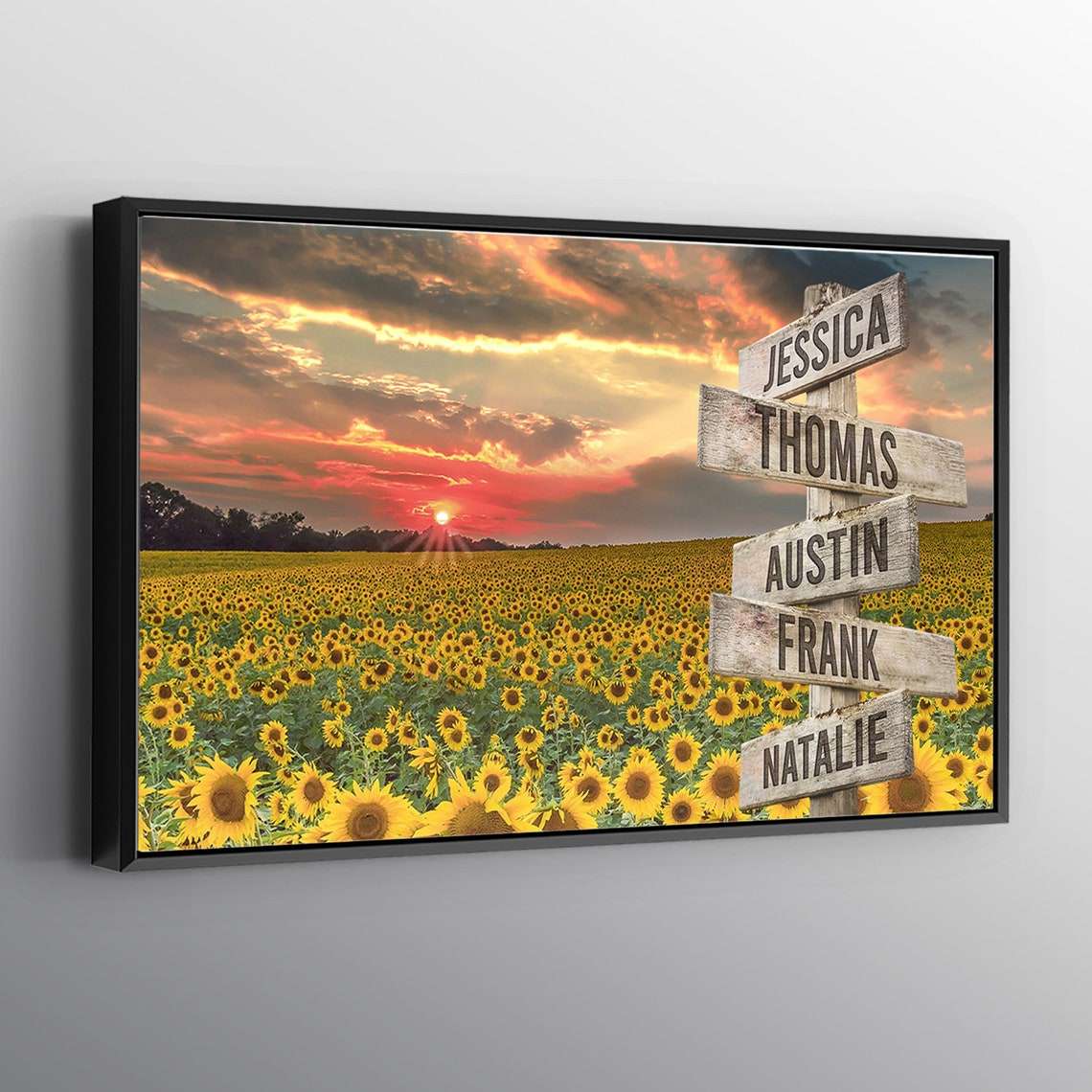 Custom Bright Sunrise Sunflower Multi-Names Personalized Print Wall Art ...