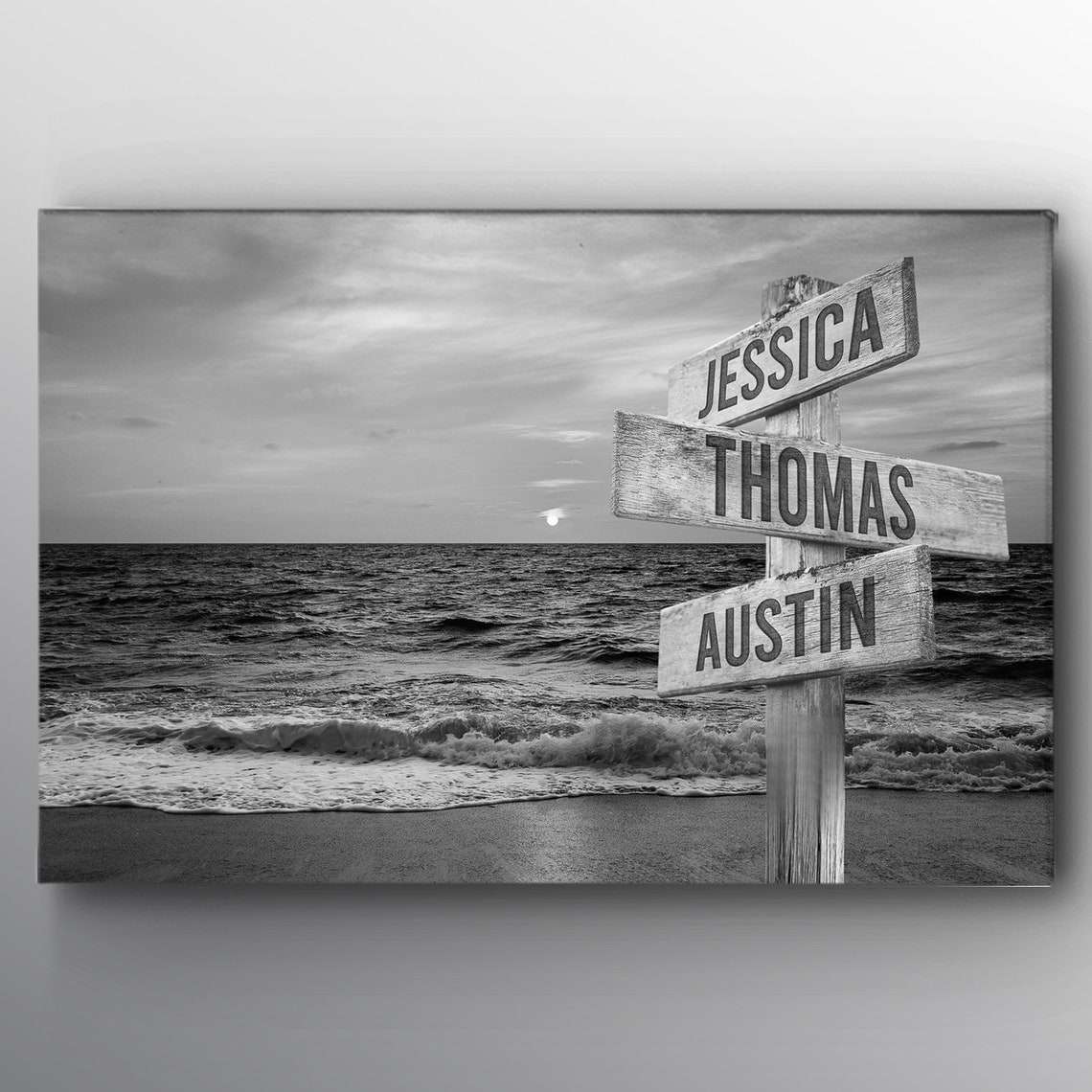 Custom Ocean Sunset Multi-Names Personalized Print Wall Art Canvas ...